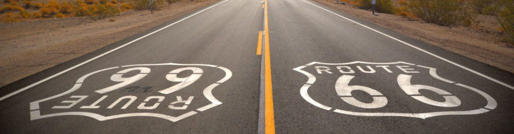 Historic alignments of Route 66 with color coded map. - Route 66 map