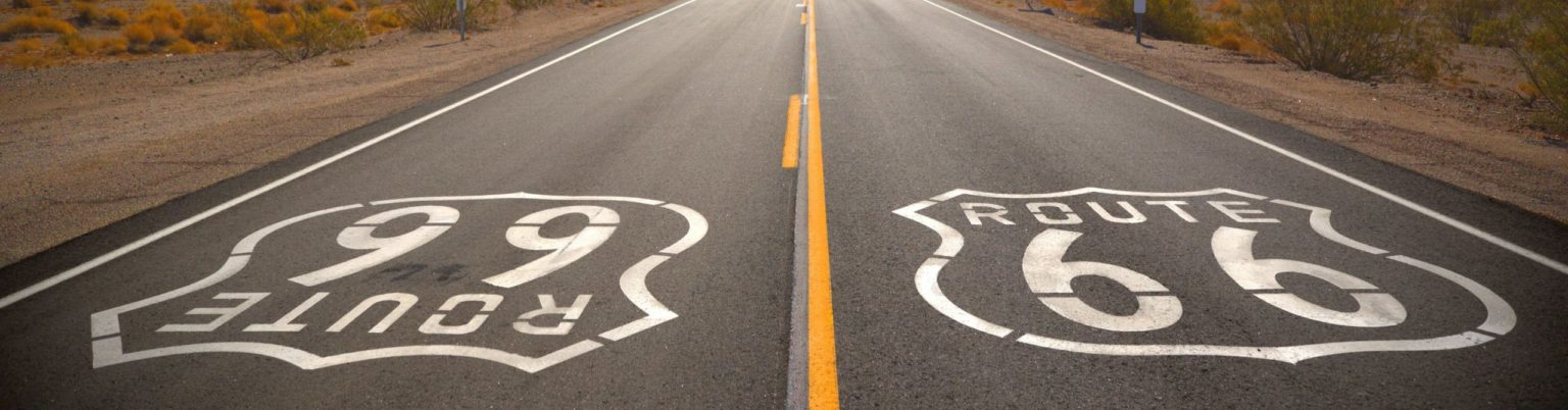 Historic alignments of Route 66 with color coded map. - Route 66 map